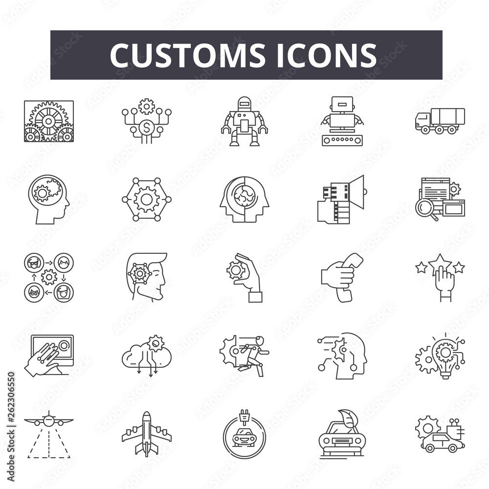 Customs line icons, signs set, vector. Customs outline concept ...