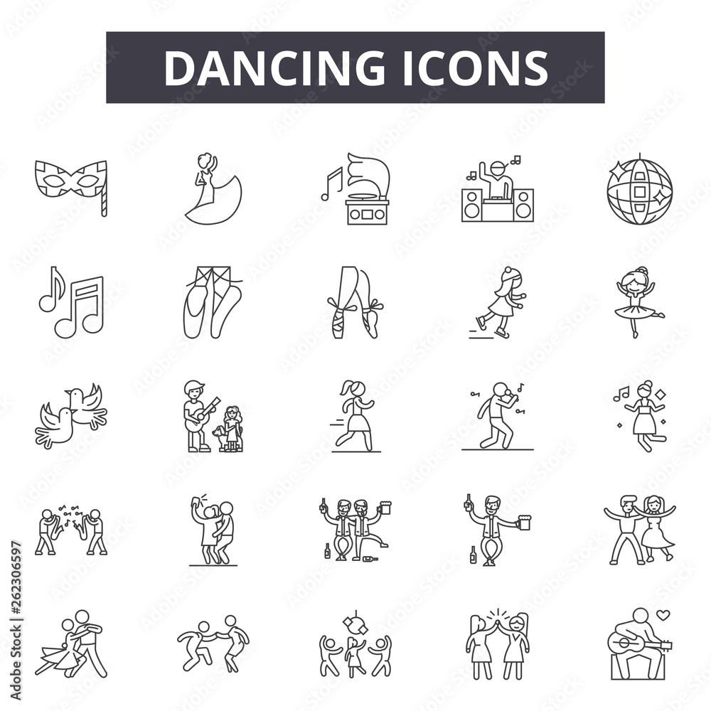 Dancing line icons, signs set, vector. Dancing outline concept ...