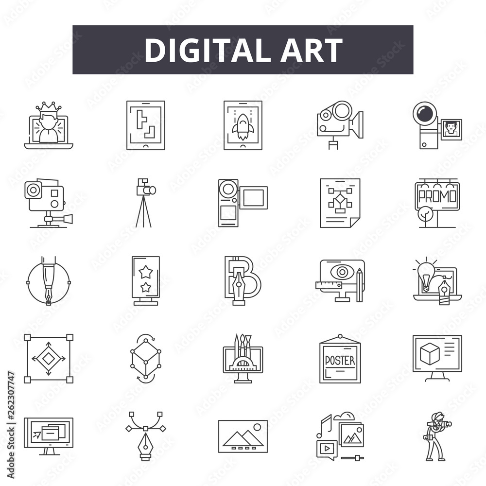 Digital art line icons, signs set, vector. Digital art outline concept ...