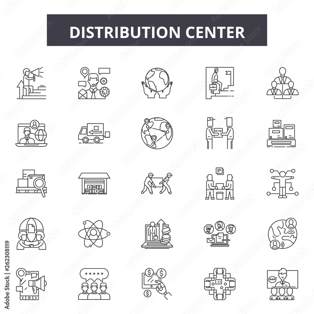 Distribution center line icons, signs set, vector. Distribution center ...