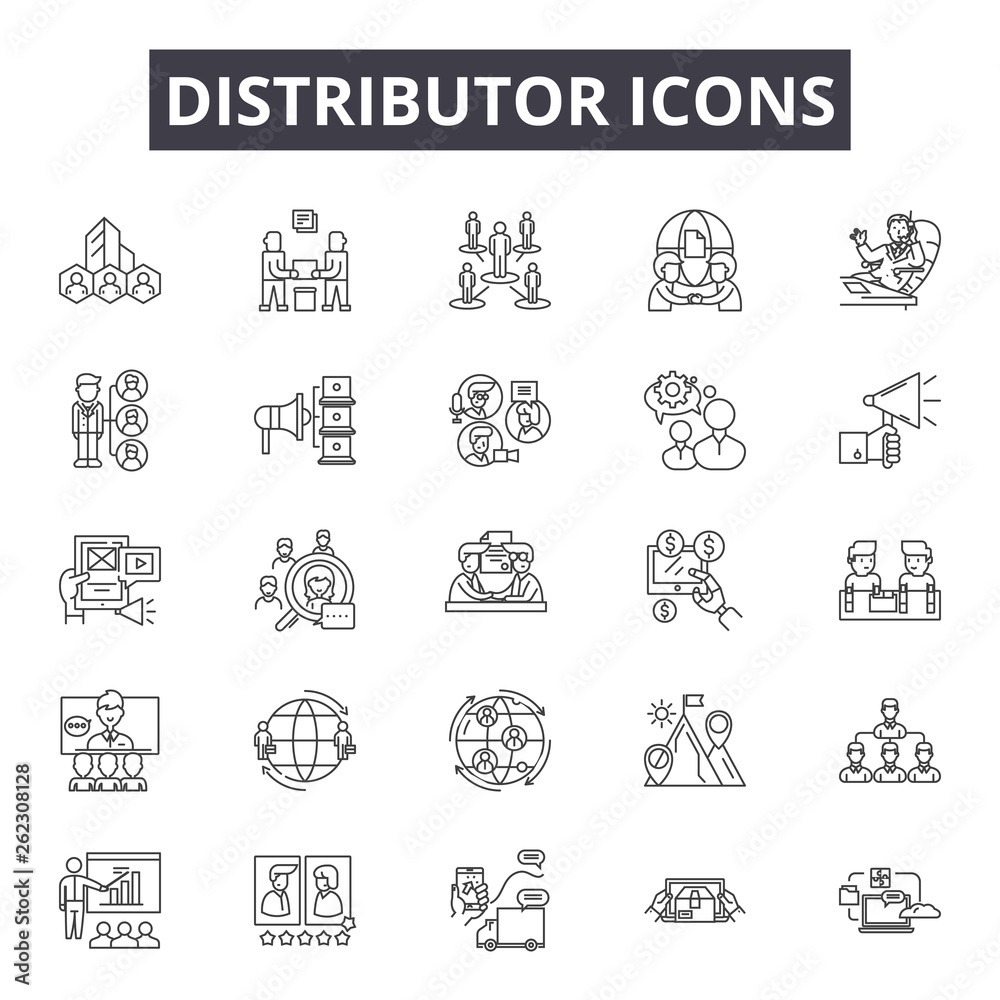 Distributor line icons, signs set, vector. Distributor outline concept ...