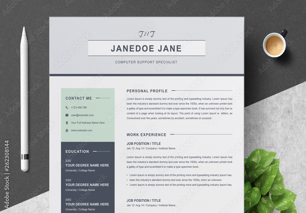 Professional Resume Set Layout with Mint Green Accents Stock Template ...