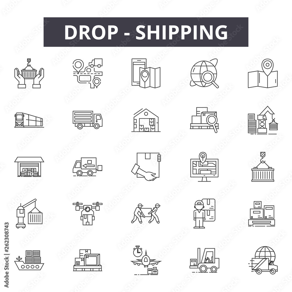 Drop shipping line icons, signs set, vector. Drop shipping outline ...