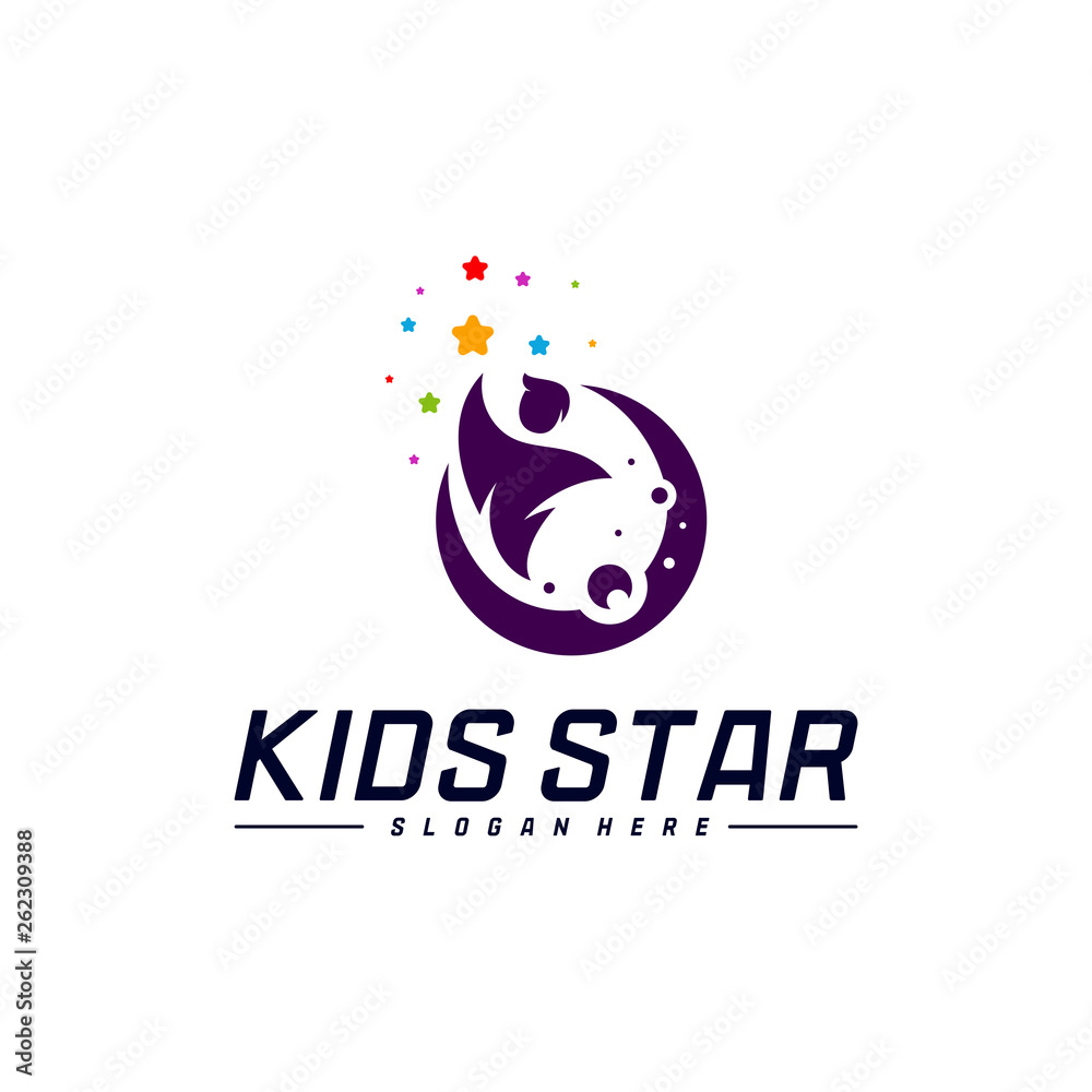 Reaching Stars Logo Design Template. Dream star logo. Kids Star Concept ...