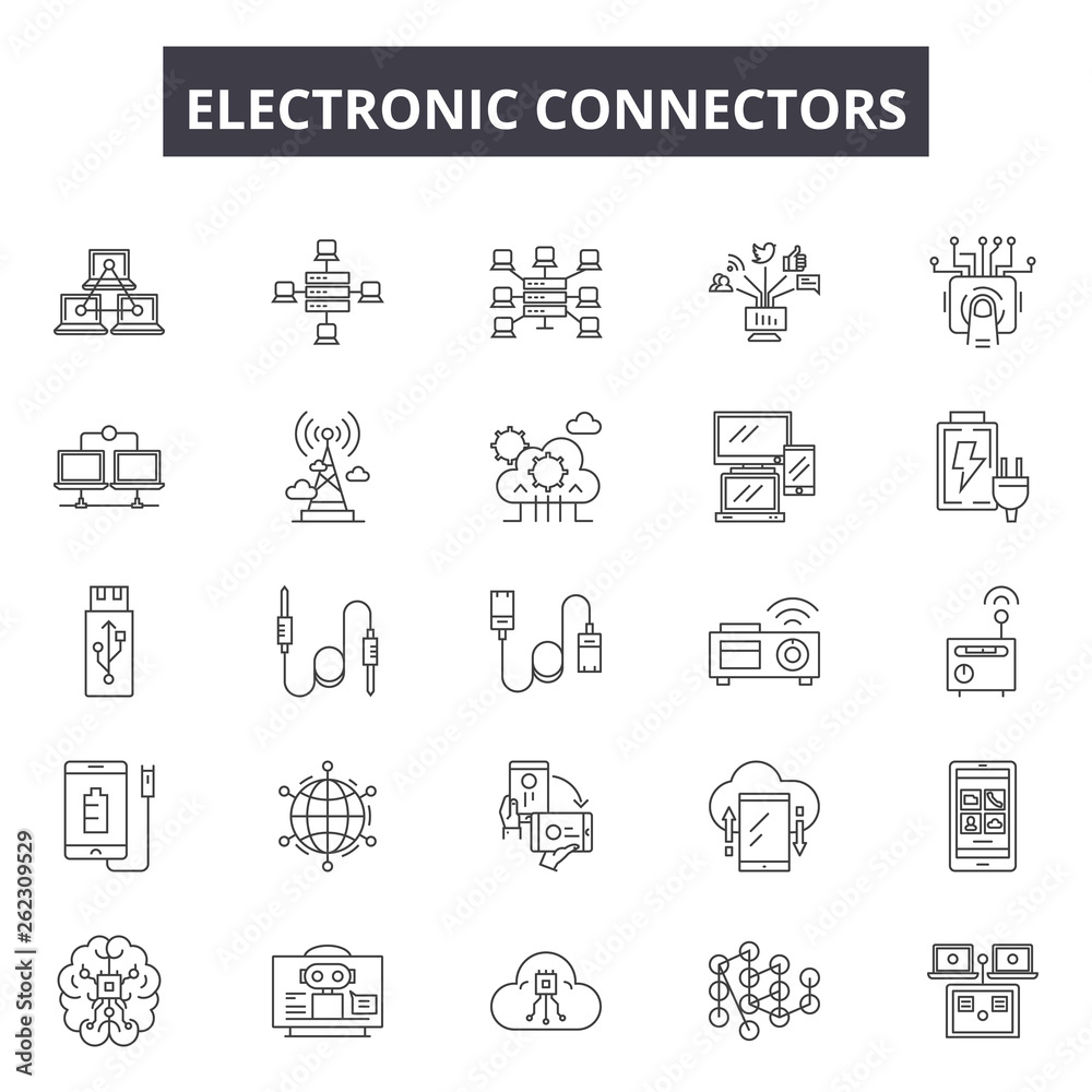 Electronic connectors line icons, signs set, vector. Electronic ...