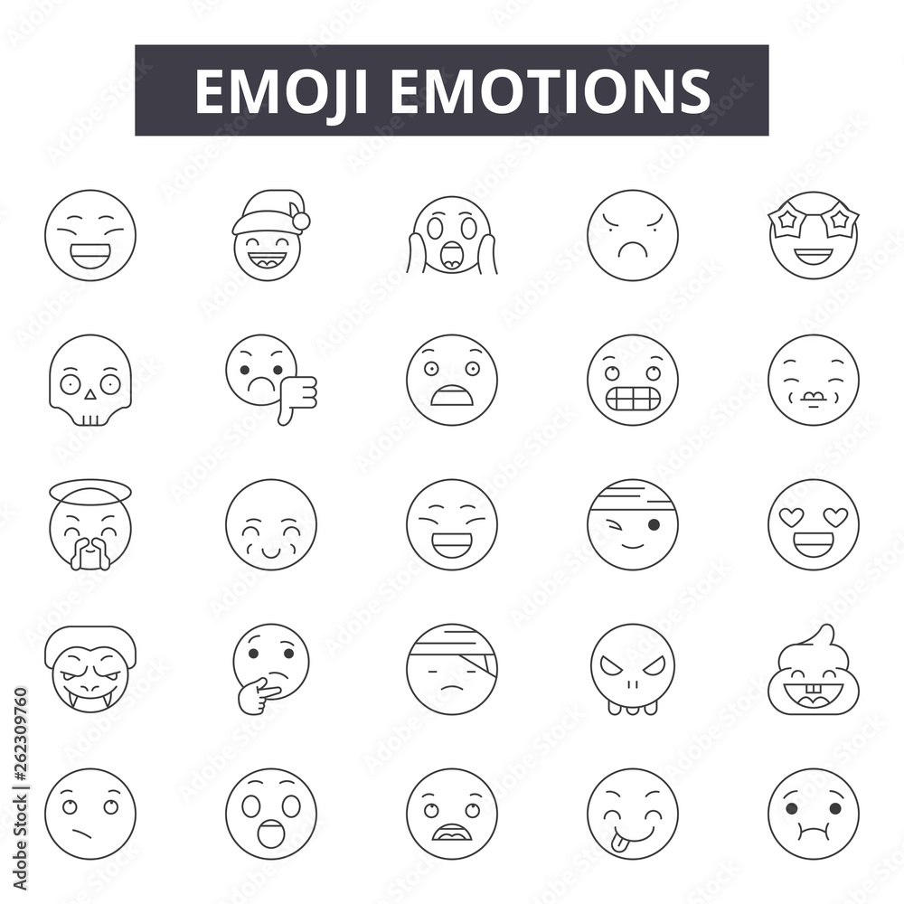 Emoji emotions line icons, signs set, vector. Emoji emotions outline ...
