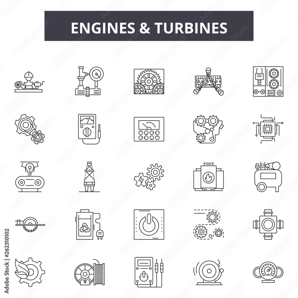 Engines and turbines line icons, signs set, vector. Engines and ...