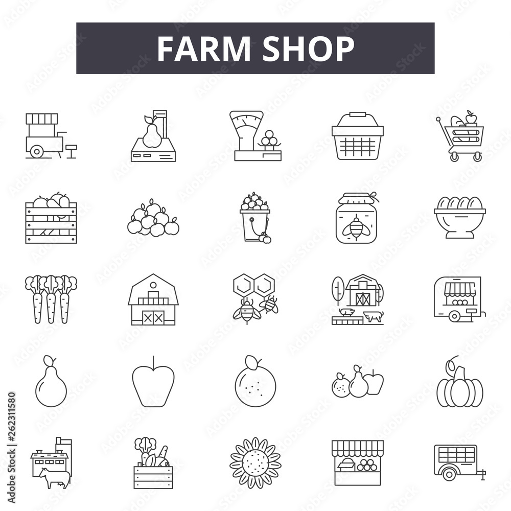 Farm shop line icons, signs set, vector. Farm shop outline concept ...