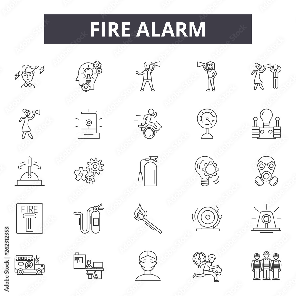 Fire alarm line icons, signs set, vector. Fire alarm outline concept ...