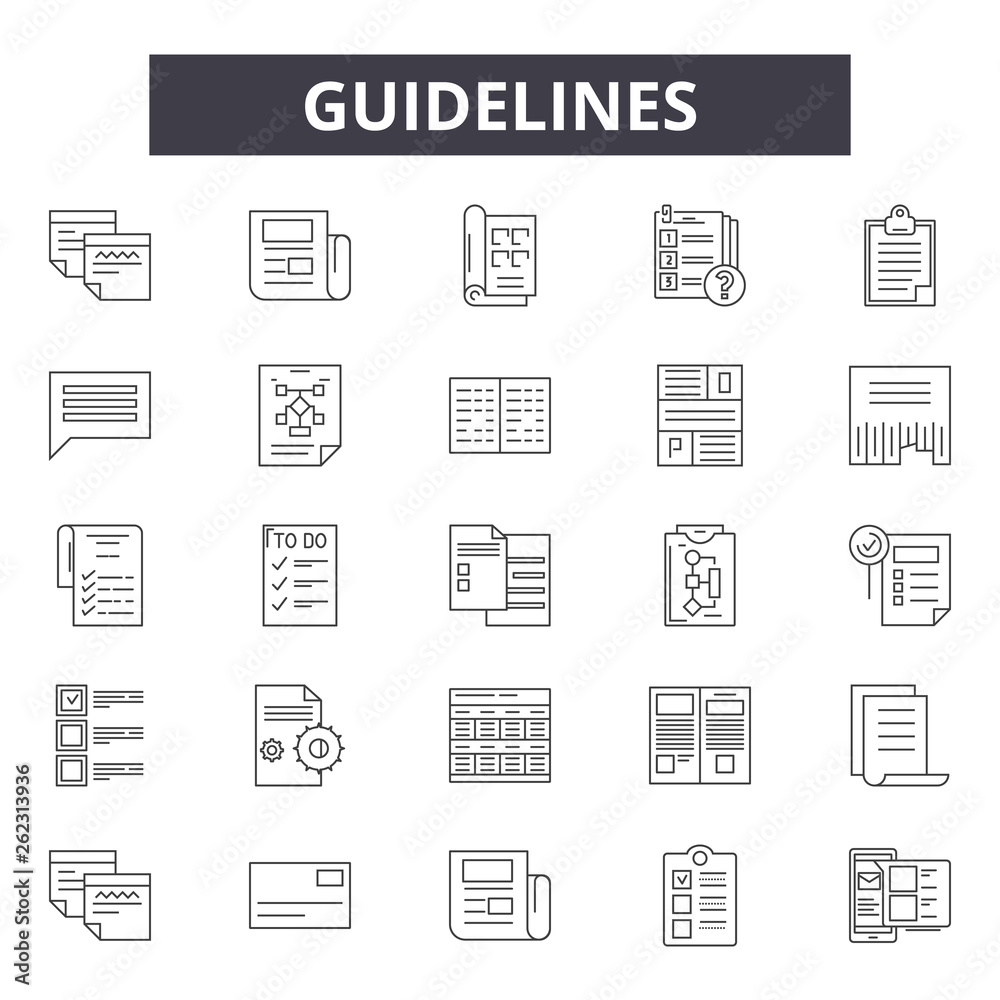 Guidelines line icons, signs set, vector. Guidelines outline concept ...