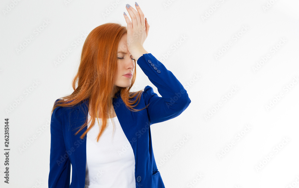 Cute Young Beautiful Red Hair Woman Do Facepalm Redhead Girl Headache