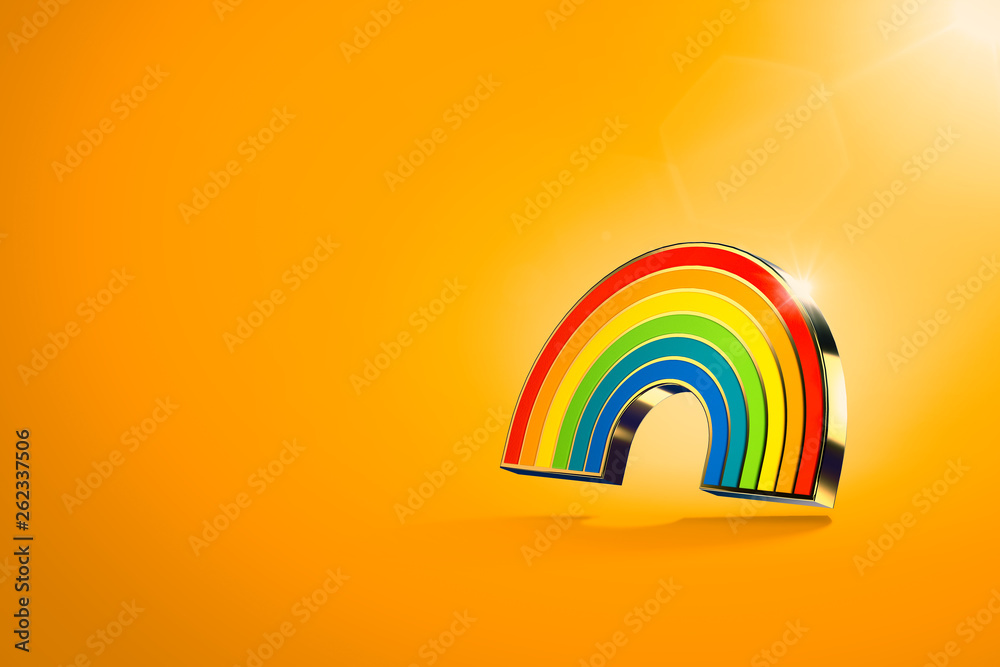 Hovering rainbow symbol isolated on orange background. LGBT equal ...