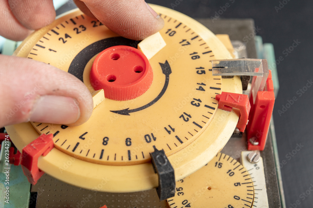 Electrical device for industrial time measurement. An old counter for ...