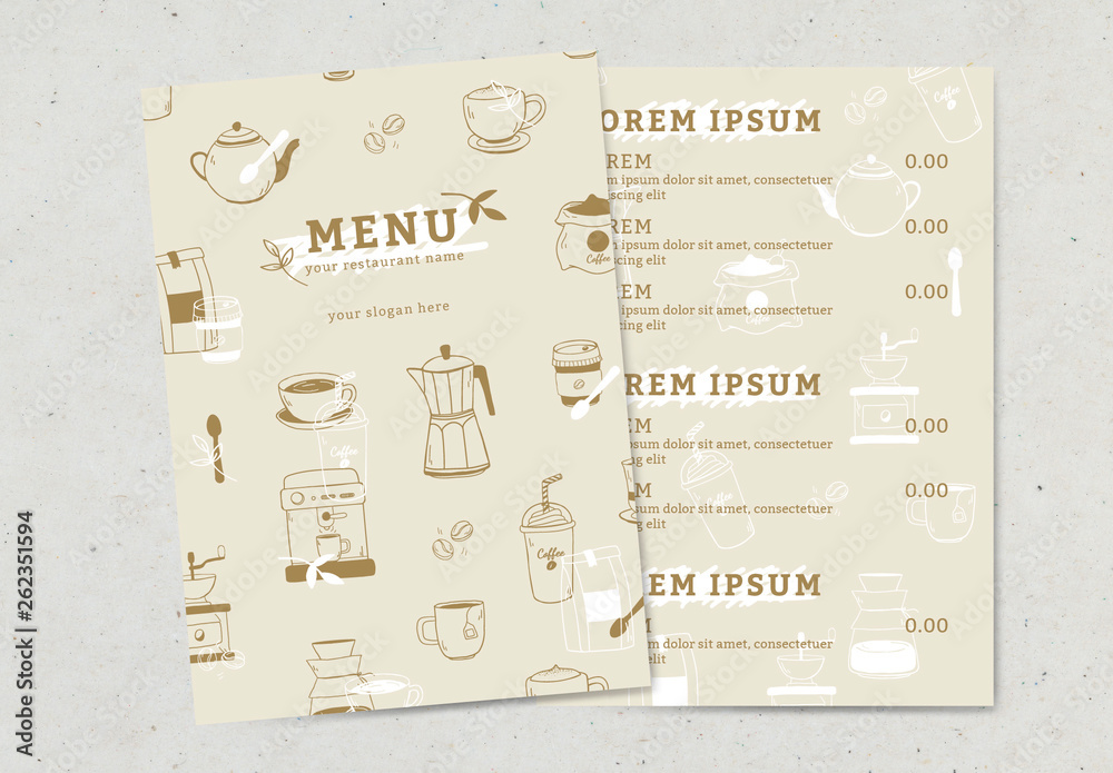 Coffee Shop Menu Layout with Illustrative Elements Stock Template ...