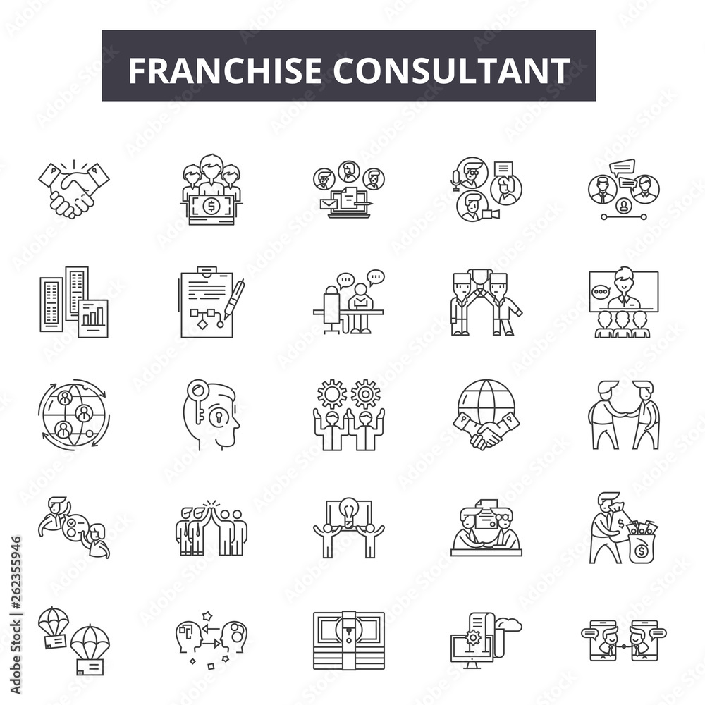 Franchise consultant line icons, signs set, vector. Franchise ...
