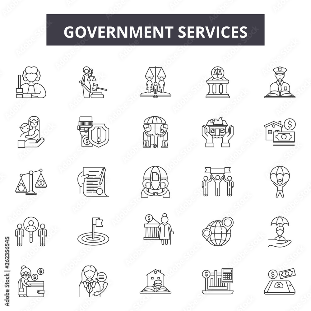 Government services line icons, signs set, vector. Government services ...