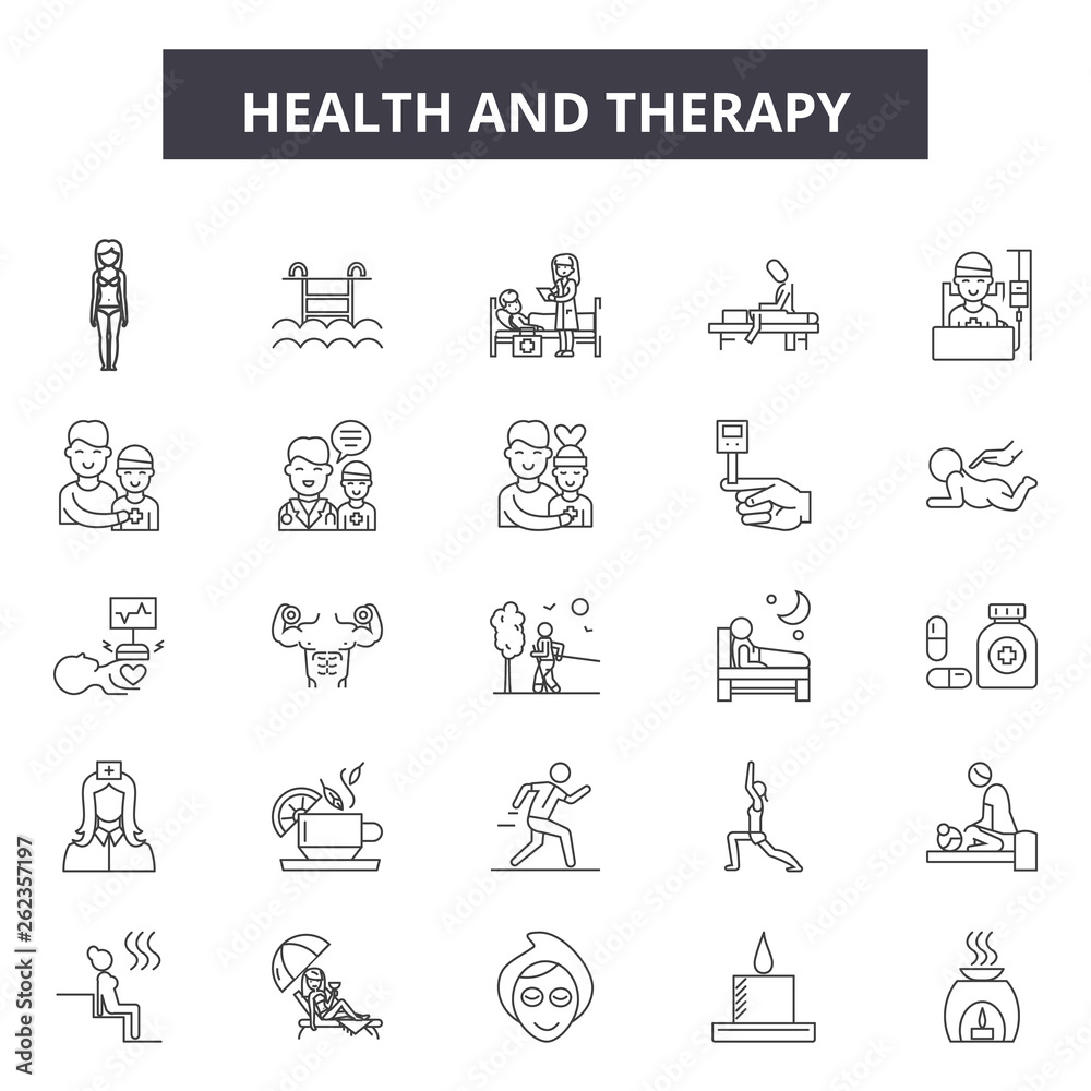 Health and therapy line icons, signs set, vector. Health and therapy ...