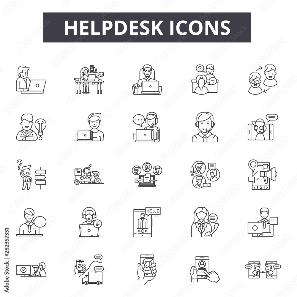 Helpdesk line icons, signs set, vector. Helpdesk outline concept ...