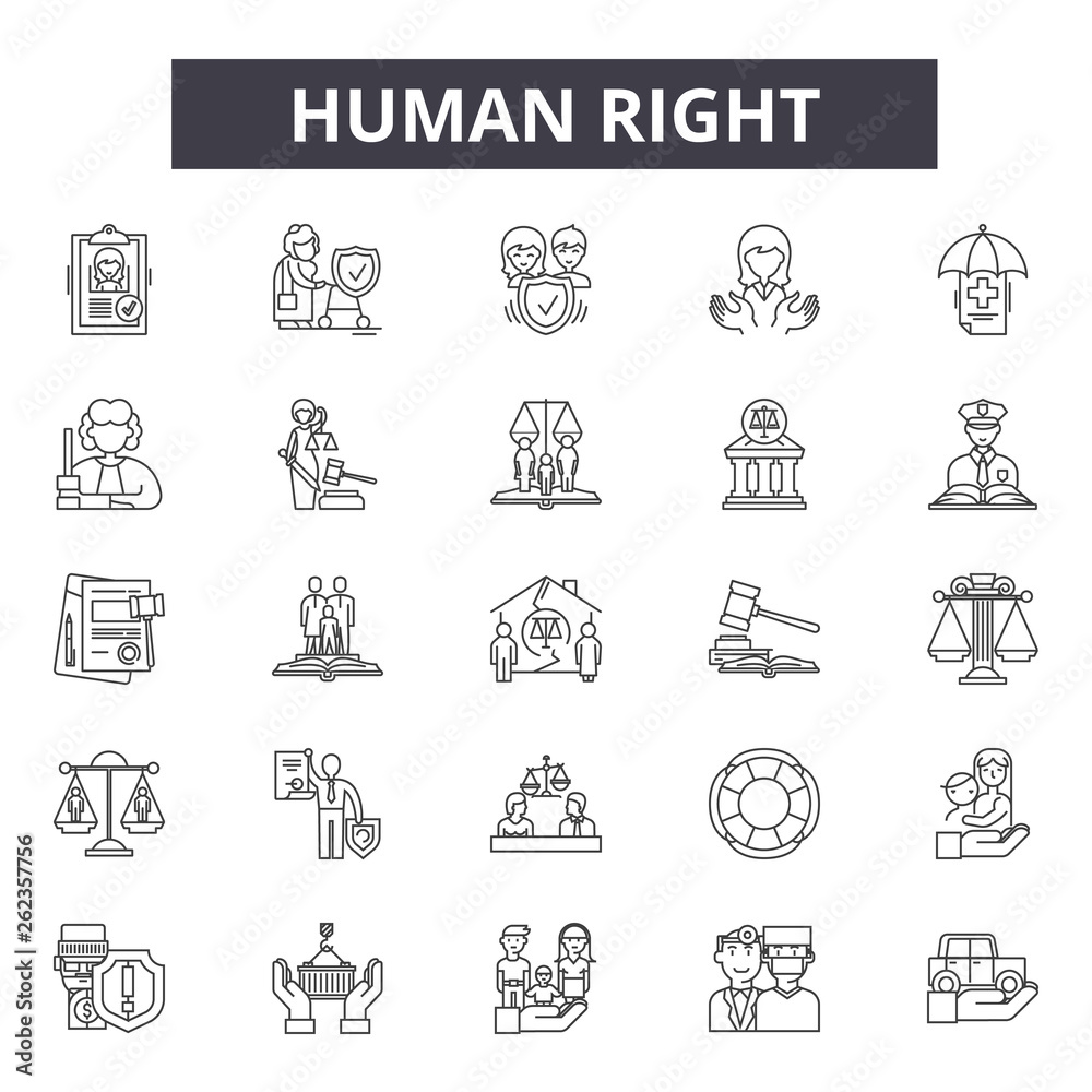 Human right line icons, signs set, vector. Human right outline concept ...