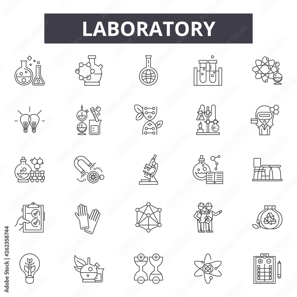 Laboratory line icons, signs set, vector. Laboratory outline concept ...