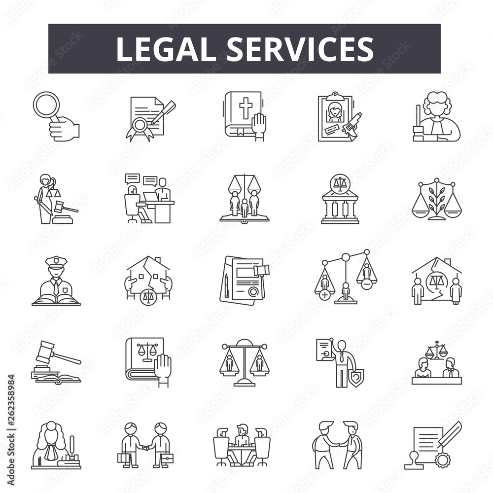 Legal services line icons, signs set, vector. Legal services outline ...