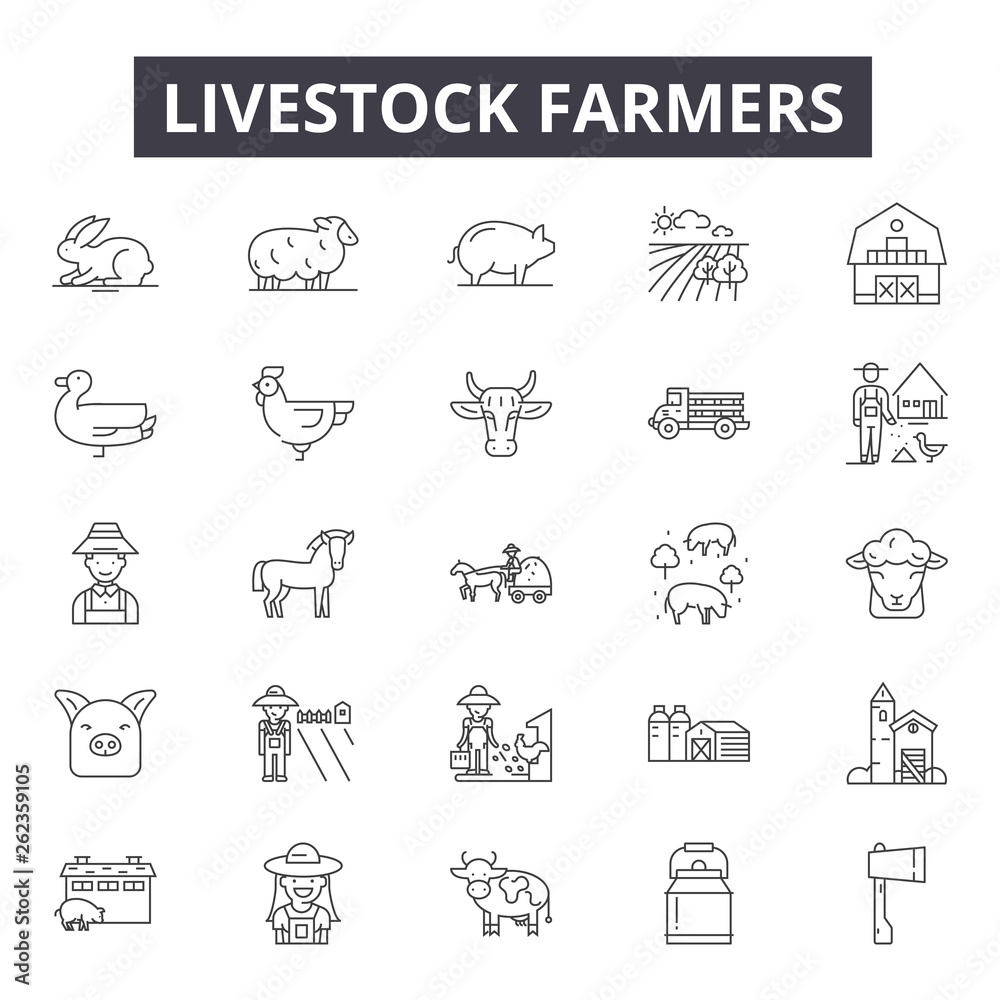 Livestock farmers line icons, signs set, vector. Livestock farmers ...