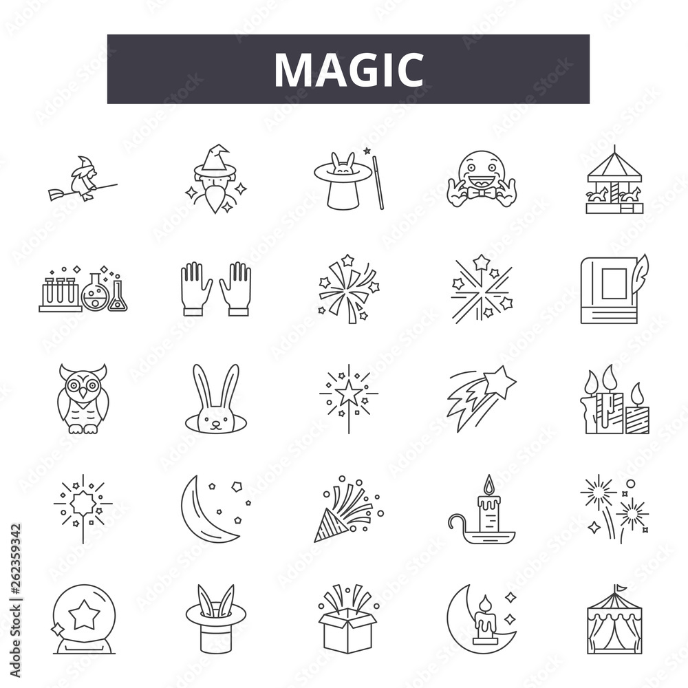 Magic line icons, signs set, vector. Magic outline concept illustration ...