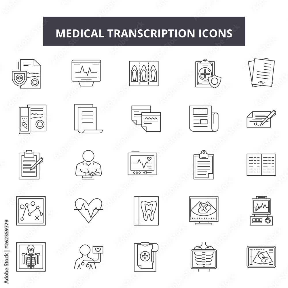 Medical transcription line icons, signs set, vector. Medical ...