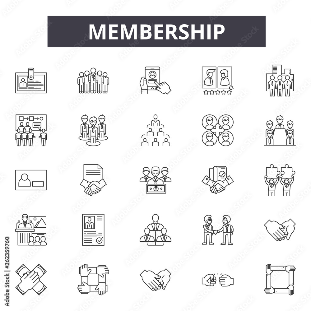 Membership line icons, signs set, vector. Membership outline concept ...