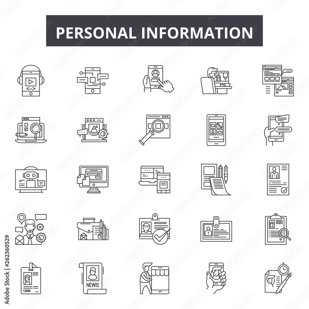 Personal information line icons, signs set, vector. Personal ...