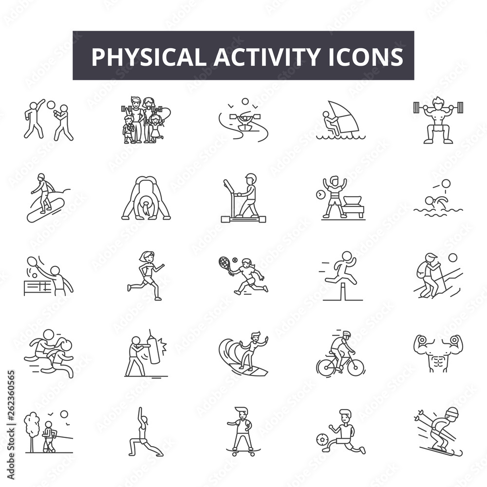 Physical activity line icons, signs set, vector. Physical activity ...