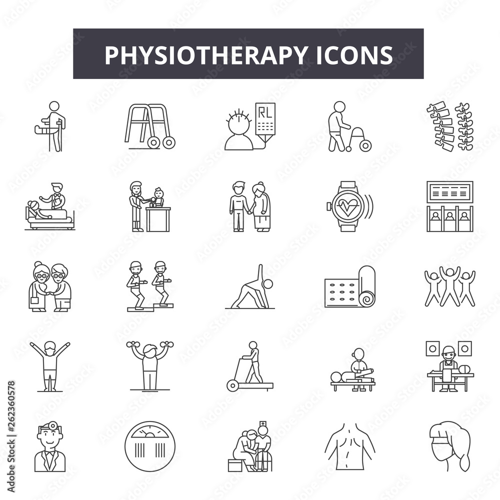 Physiotherapy line icons, signs set, vector. Physiotherapy outline ...