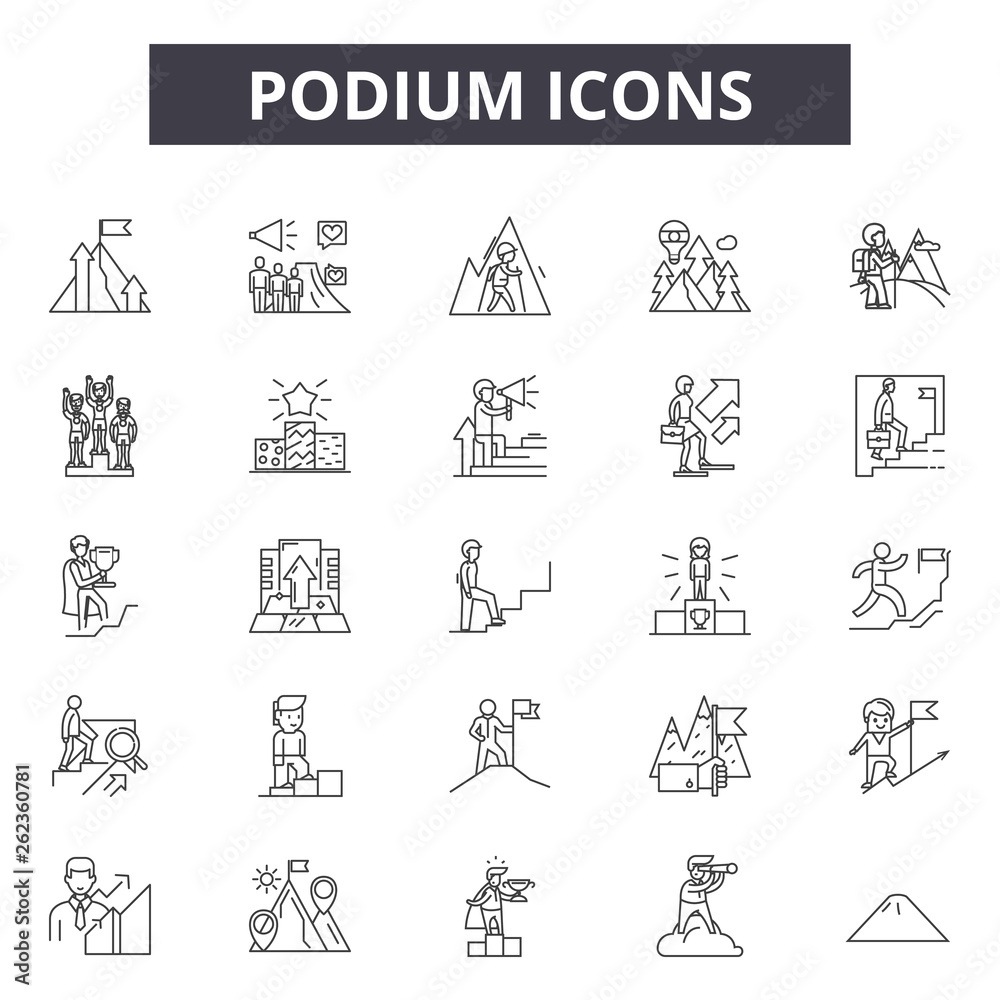 Podium line icons, signs set, vector. Podium outline concept ...