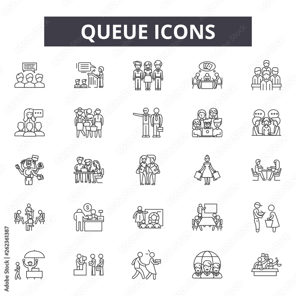 Queue line icons, signs set, vector. Queue outline concept illustration ...