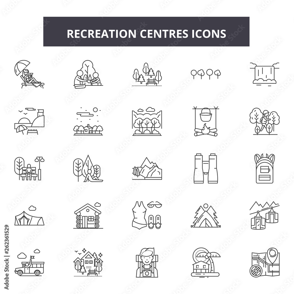 Recreation centres line icons, signs set, vector. Recreation centres ...