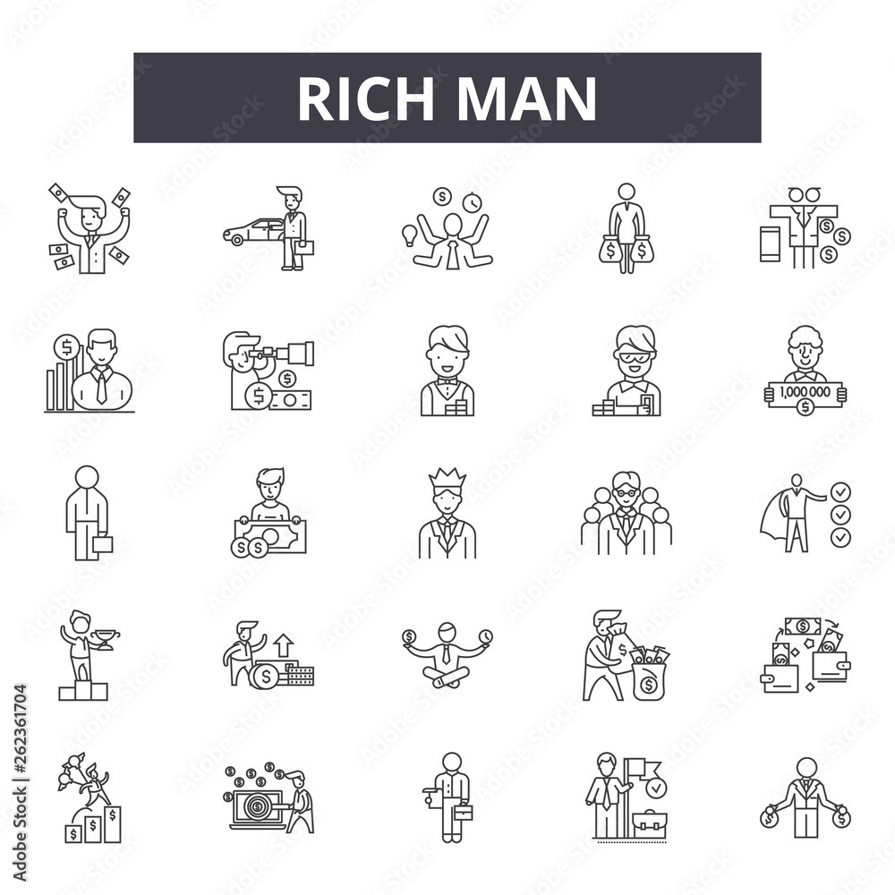 Rich man line icons, signs set, vector. Rich man outline concept ...