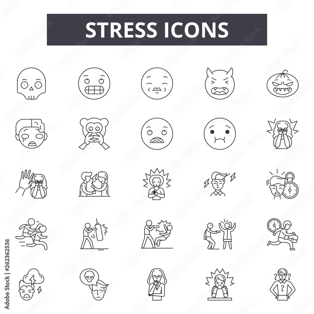 Stress line icons, signs set, vector. Stress outline concept ...