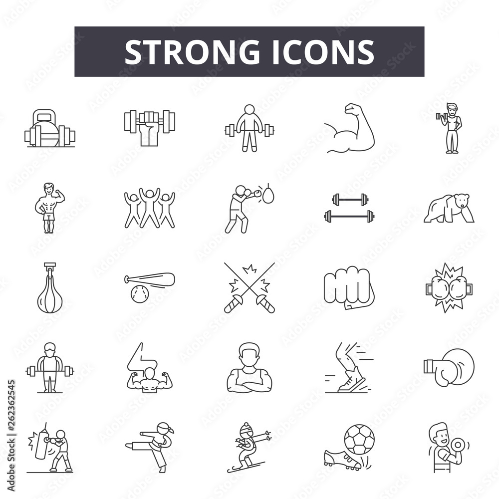 Strong line icons, signs set, vector. Strong outline concept ...