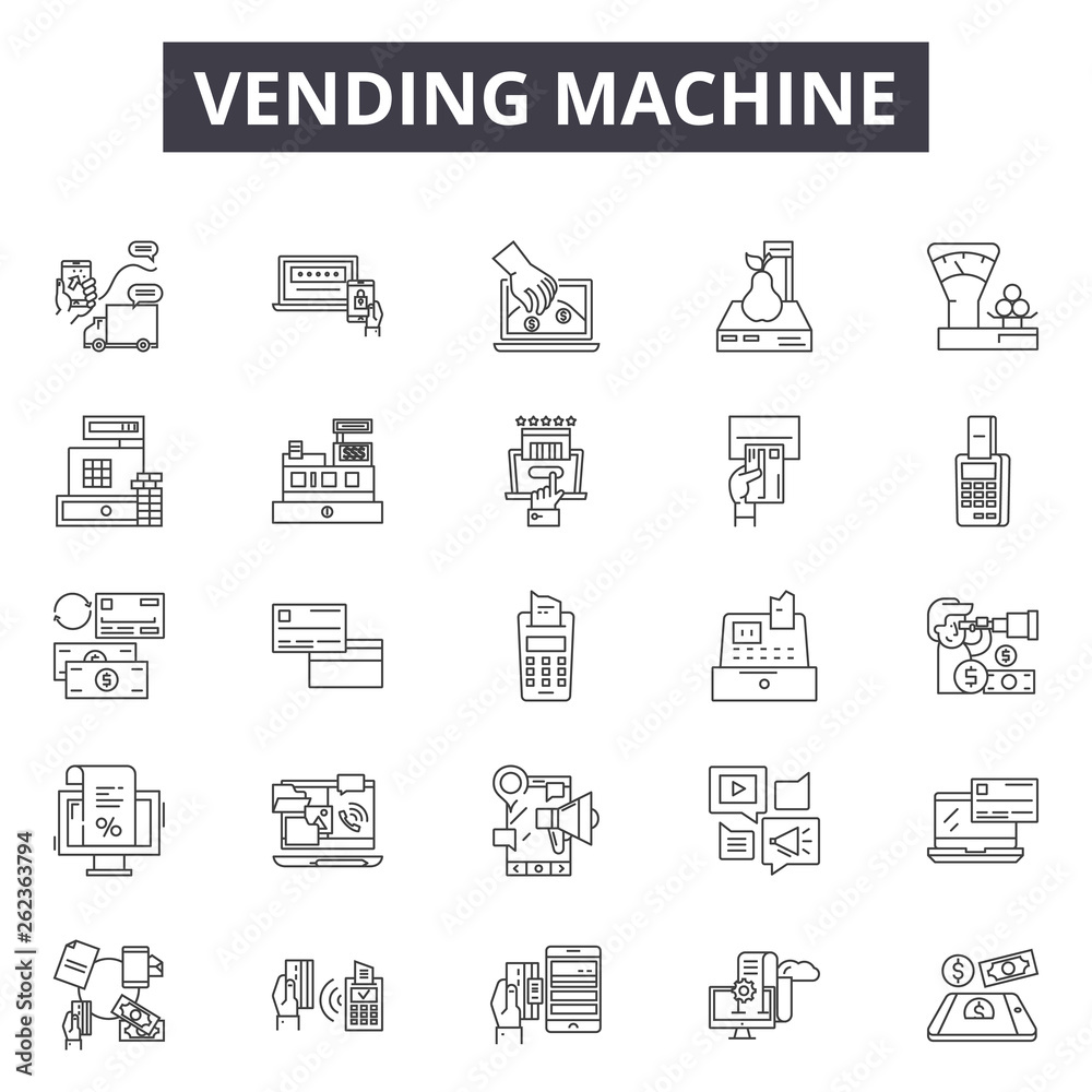 Vending machine line icons, signs set, vector. Vending machine outline ...