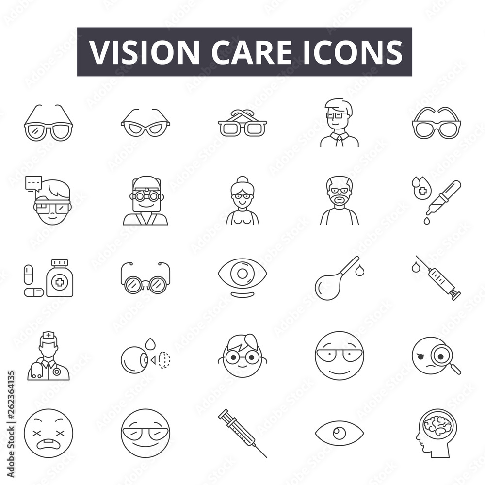 Vision care line icons, signs set, vector. Vision care outline concept ...