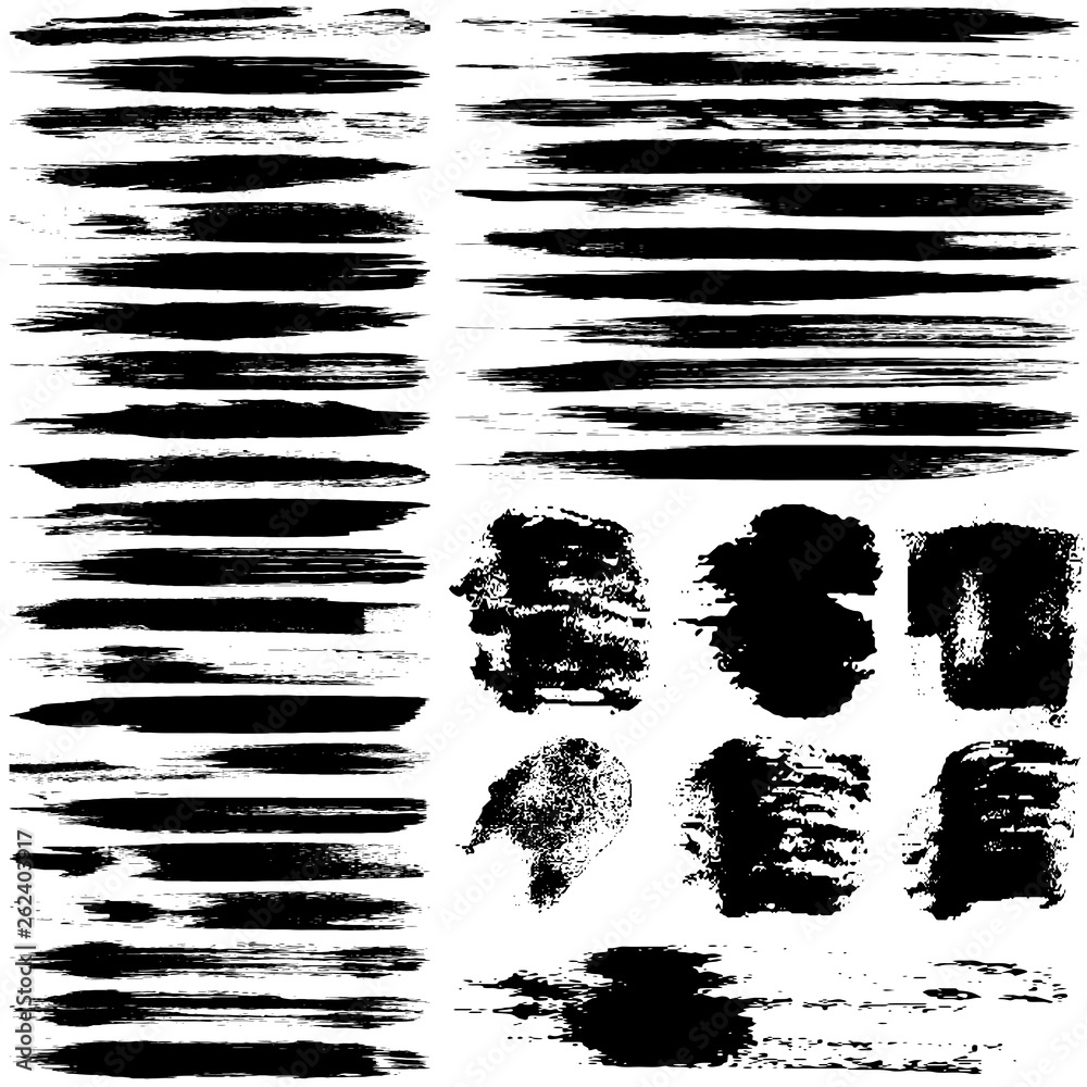 Set of vector strokes with a dry brush. Abstract black spots and ...