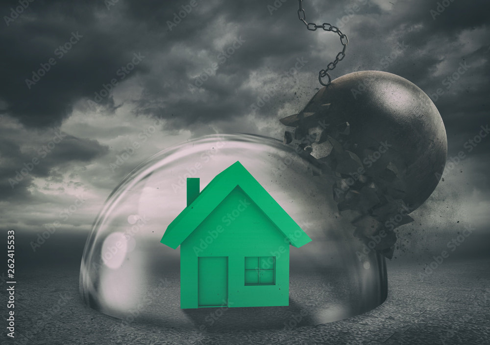House safely inside a shield dome during a storm that protects it from ...