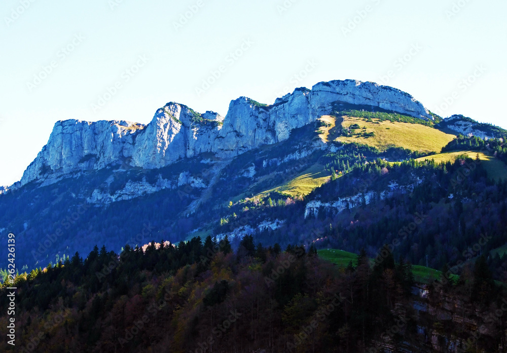 Alpine hill Alp Sigel in the Alpstein mountain range and in the ...