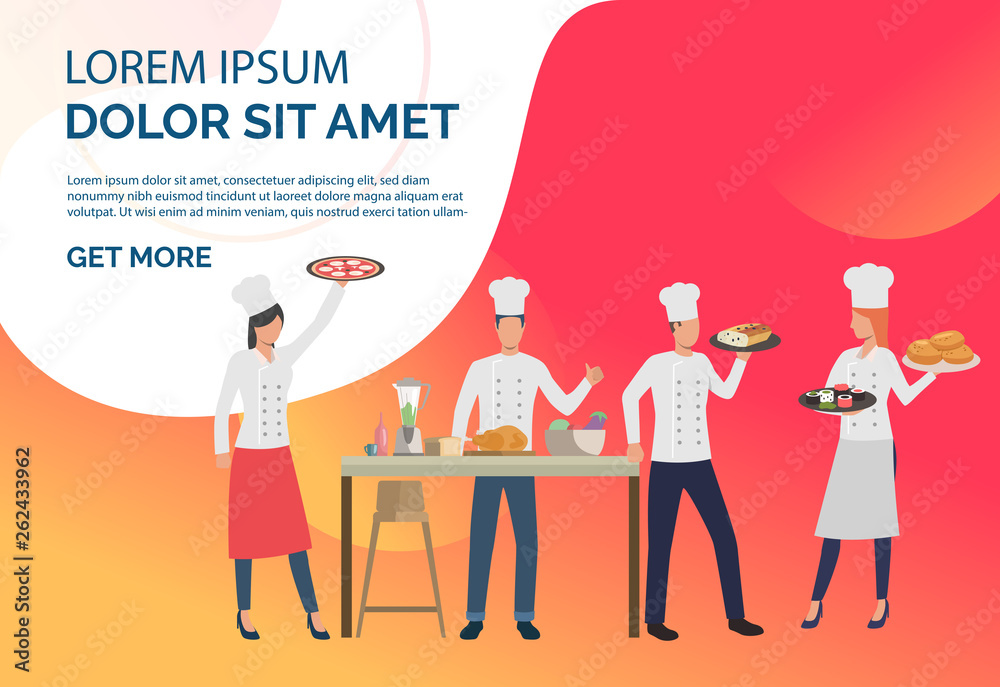 Cooks with dishes in restaurant kitchen with sample text Stock Vector ...