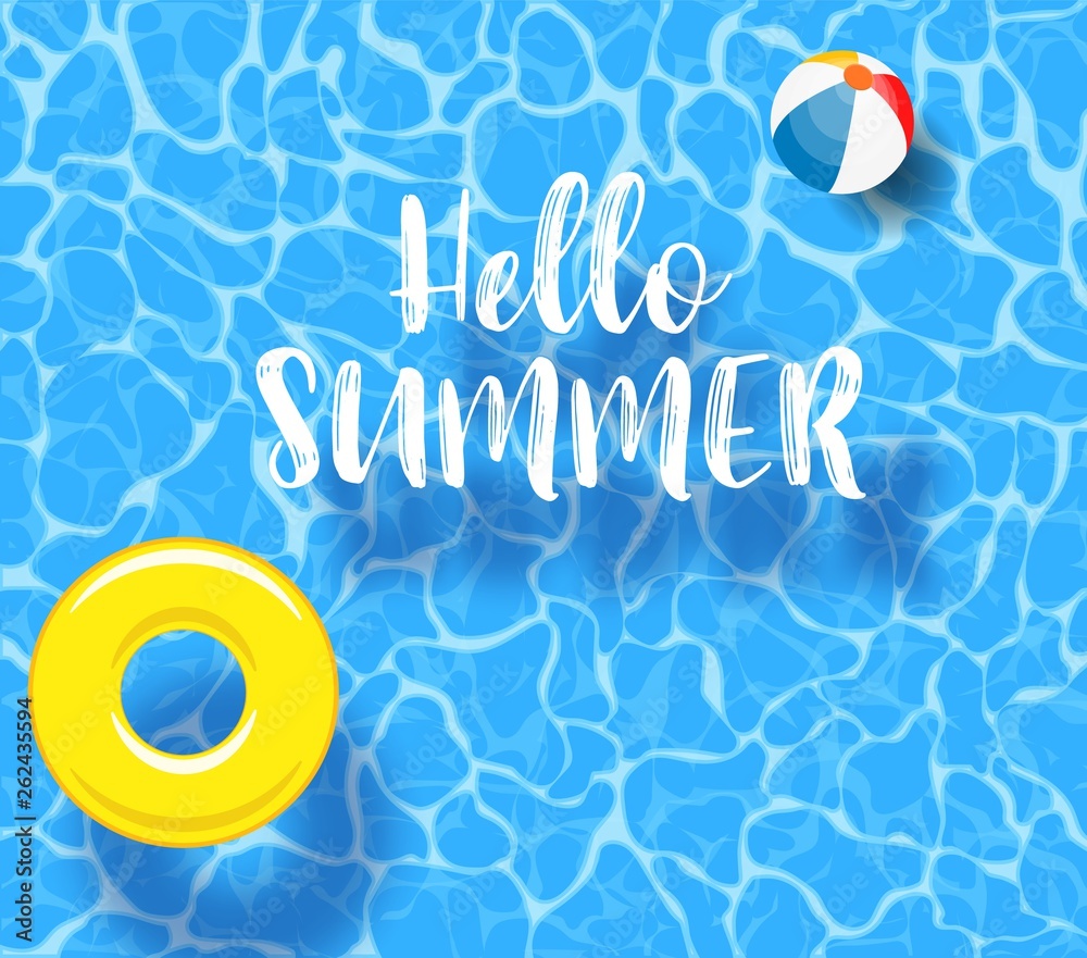Water pool summer background with yellow pool float ring. Colorful ...