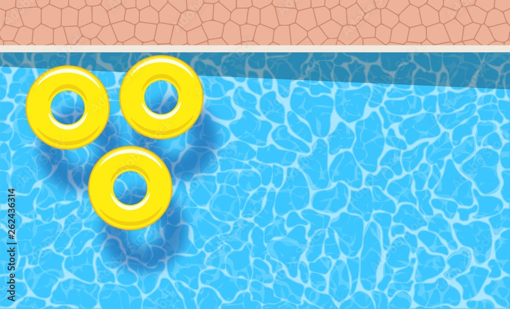 Three yellow pool rings floating in a swimming pool. Poster template ...