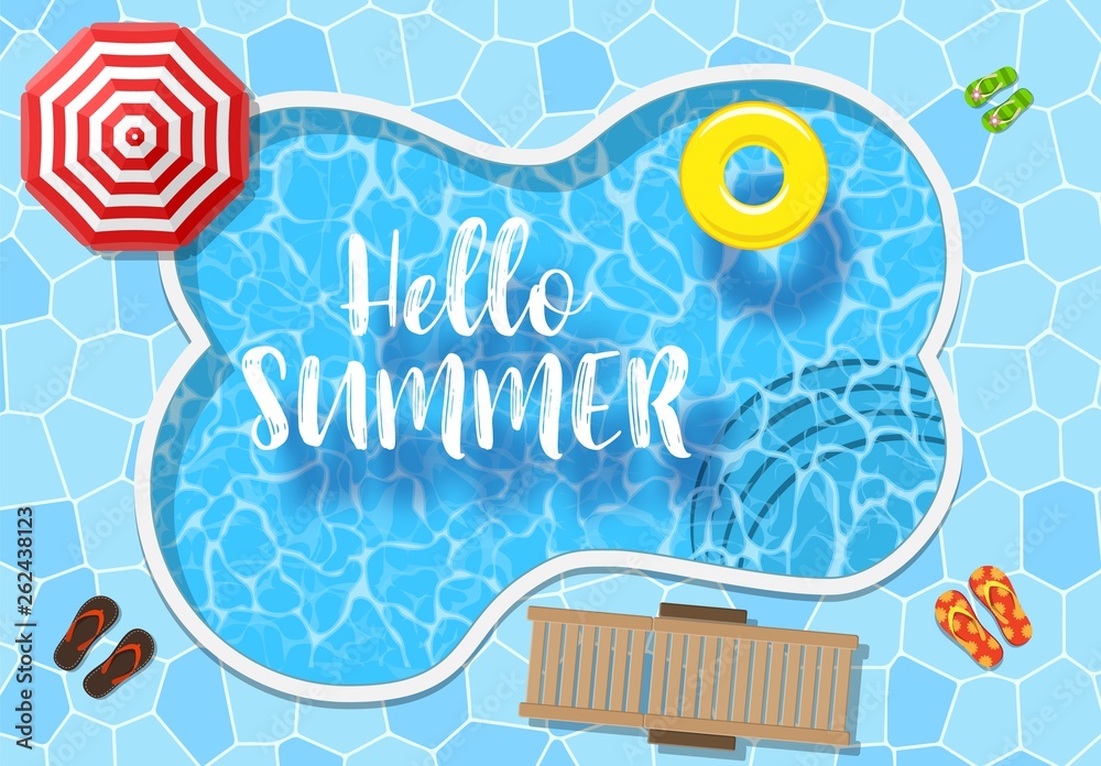 Water pool summer background with yellow pool float ring. Colorful ...