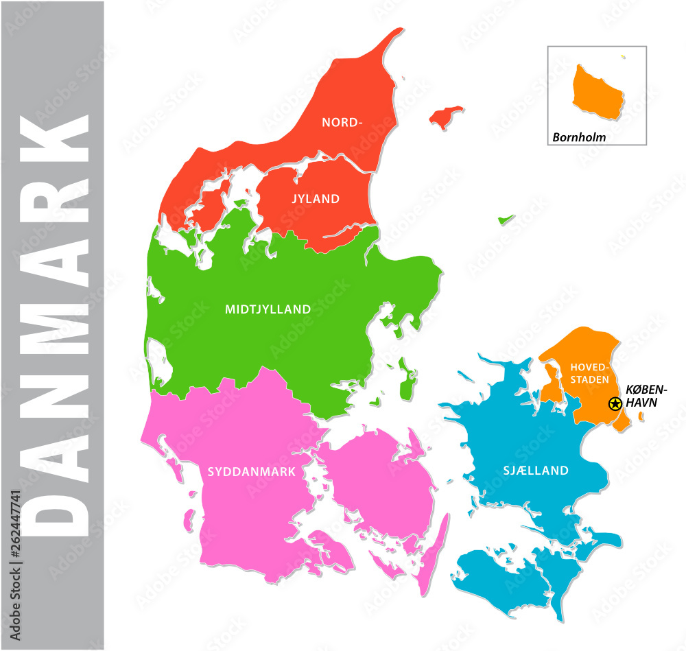 Colorful Danmark administrative and political map Stock Vector | Adobe ...