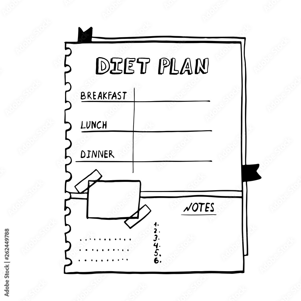Vector cartoon illustration of nutrition plan. Hand drawn diet plan in ...
