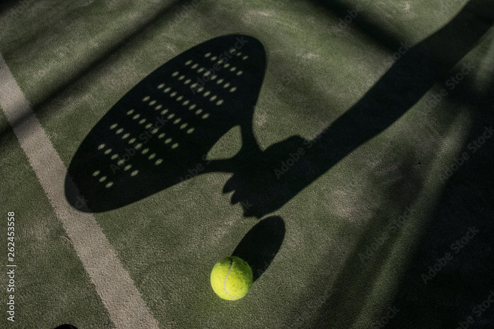 Paddle tennis player shadow in ball in court Stock Photo | Adobe Stock